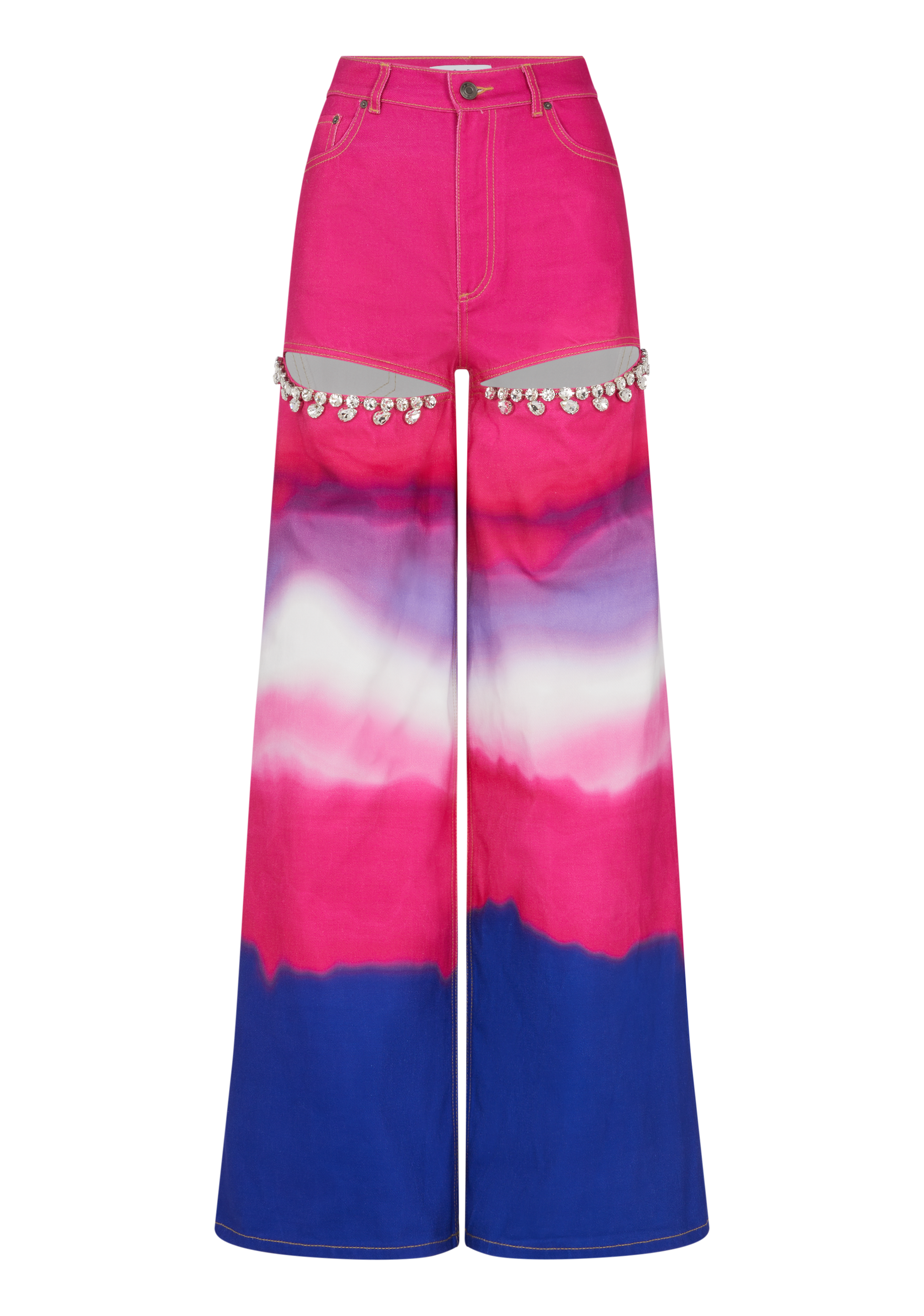 Wide Leg Crystal Slit Ombre Jeans