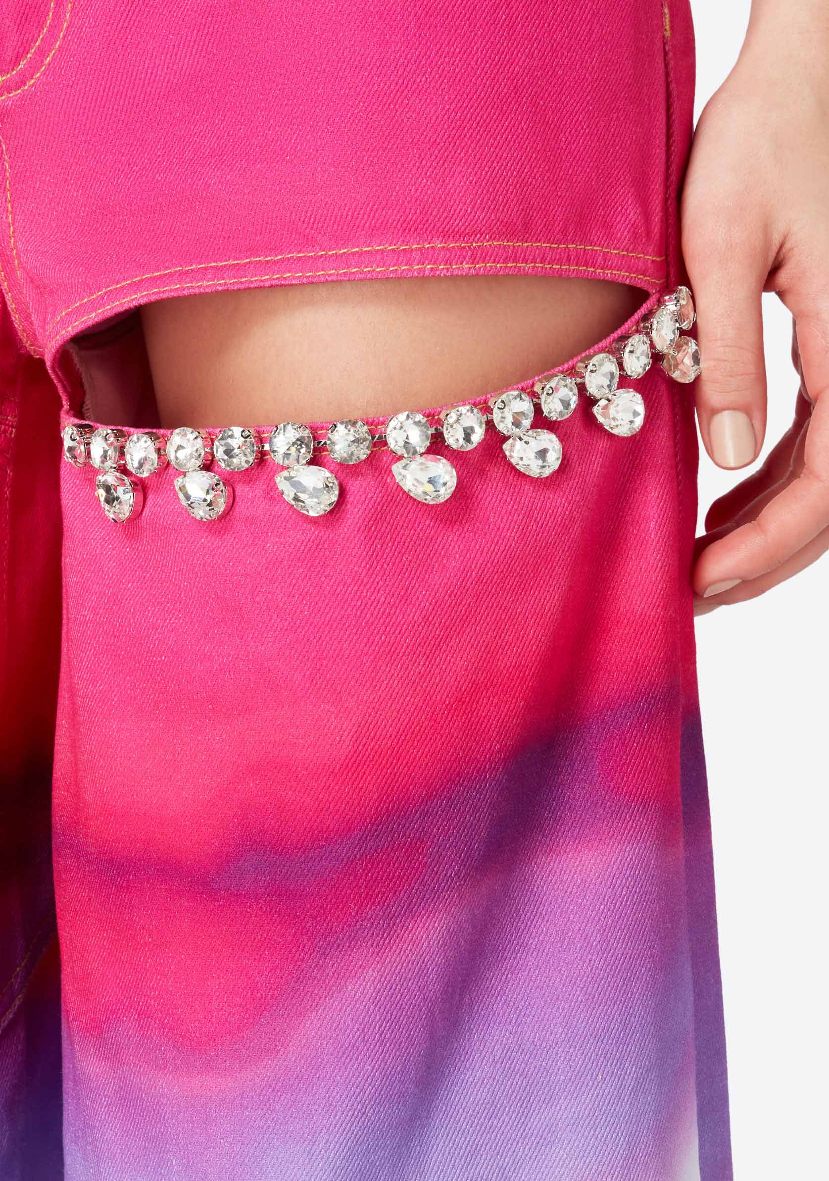 Wide Leg Crystal Slit Ombre Jeans